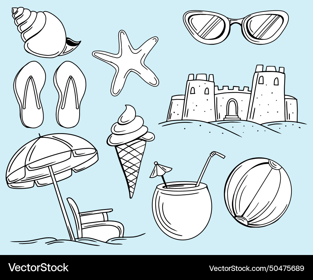 Summer vacation beach elements hand drawn Vector Image