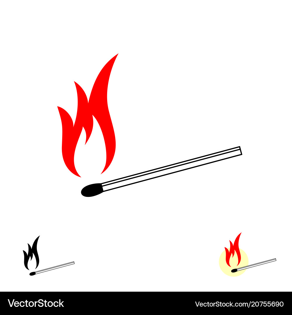Burning match stick with fire flame Royalty Free Vector