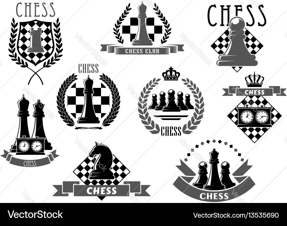 Chess club emblems and icons Royalty Free Vector Image