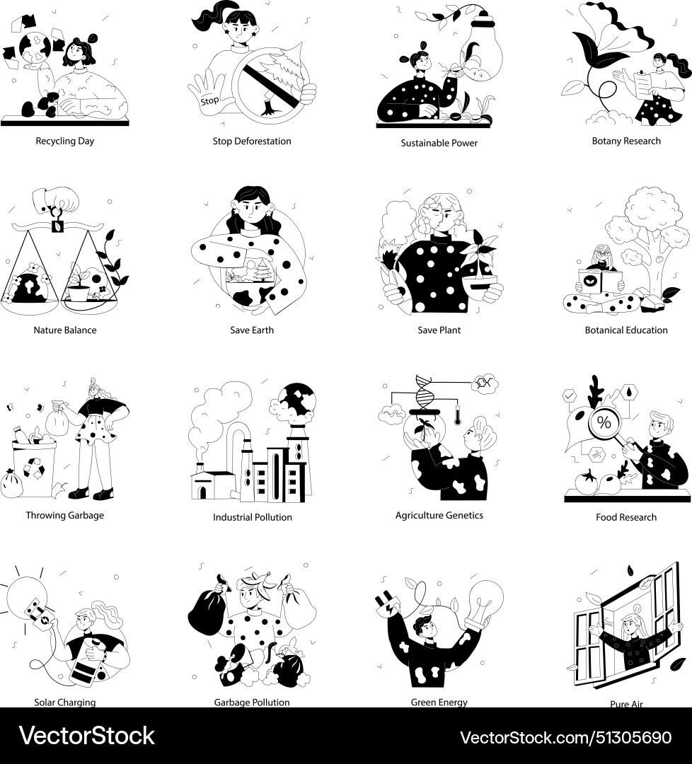 Collection of sustainability doodle mini Vector Image
