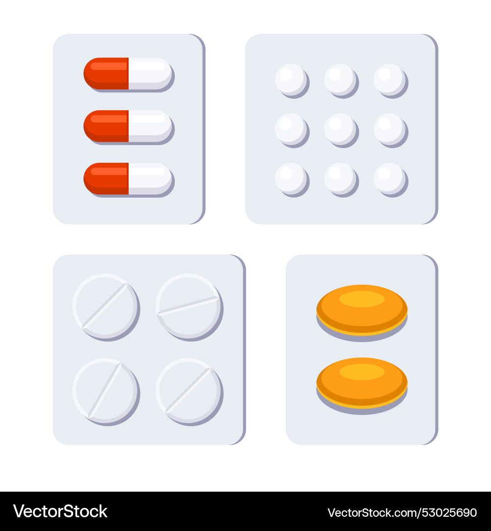 Drugs packaging pills and capsule pack set Vector Image