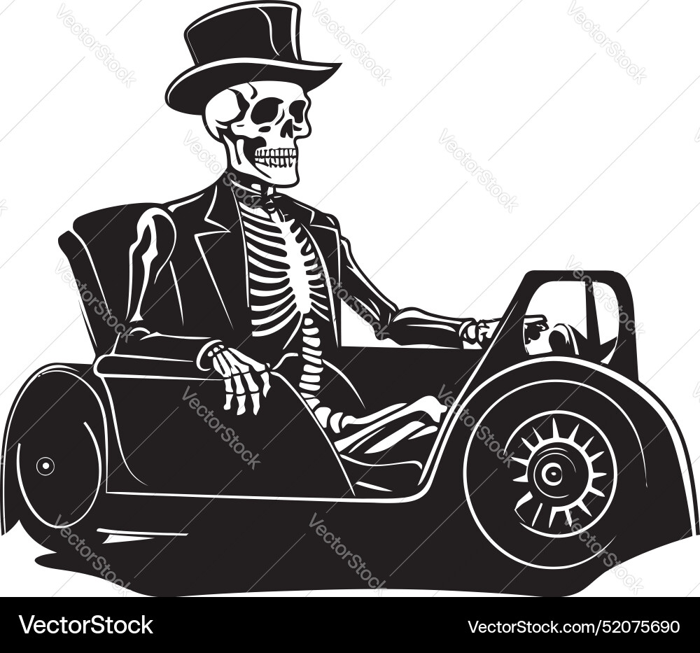 Macabre motorist skeleton riding car icon Vector Image