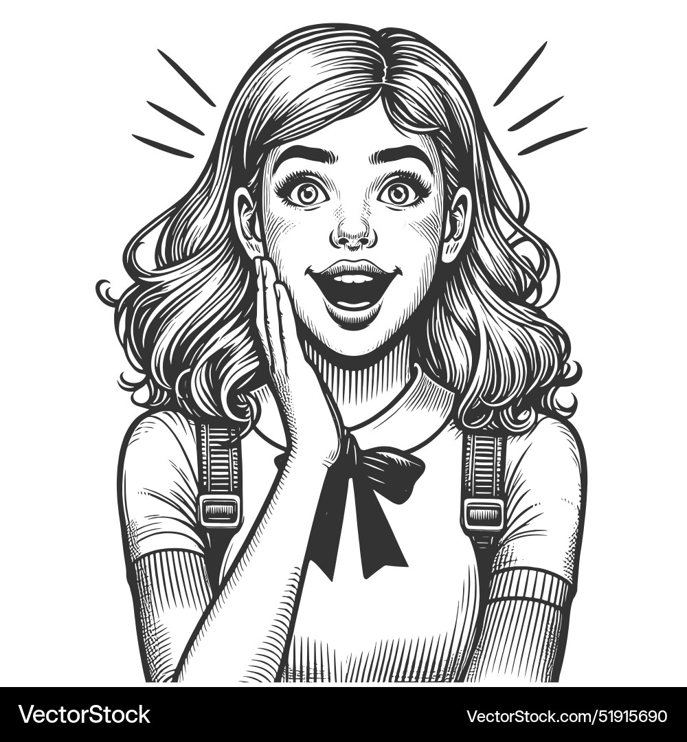 Surprised girl with backpack Royalty Free Vector Image