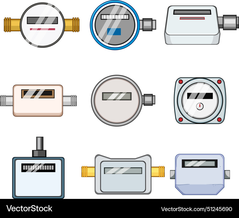 Water gas meter set cartoon Royalty Free Vector Image