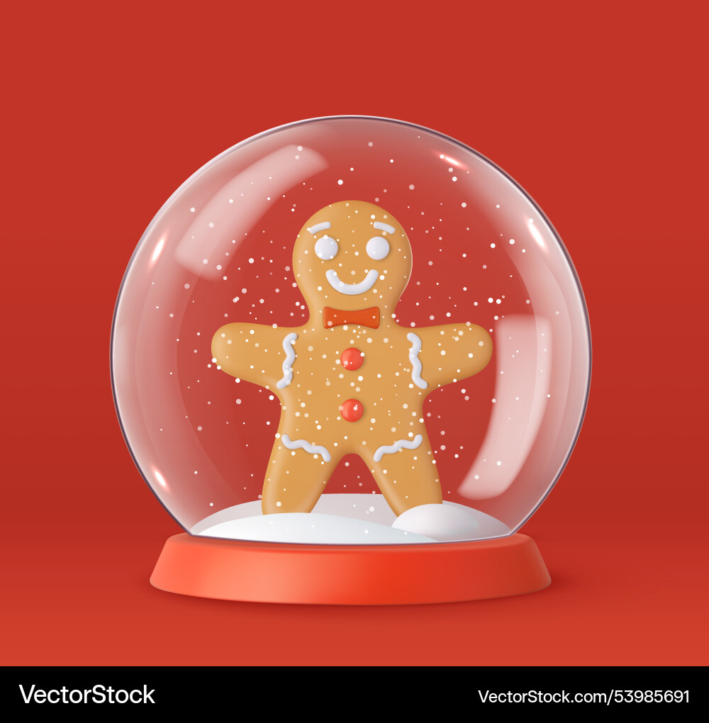 3d transparent snow globe with gingerbread Vector Image