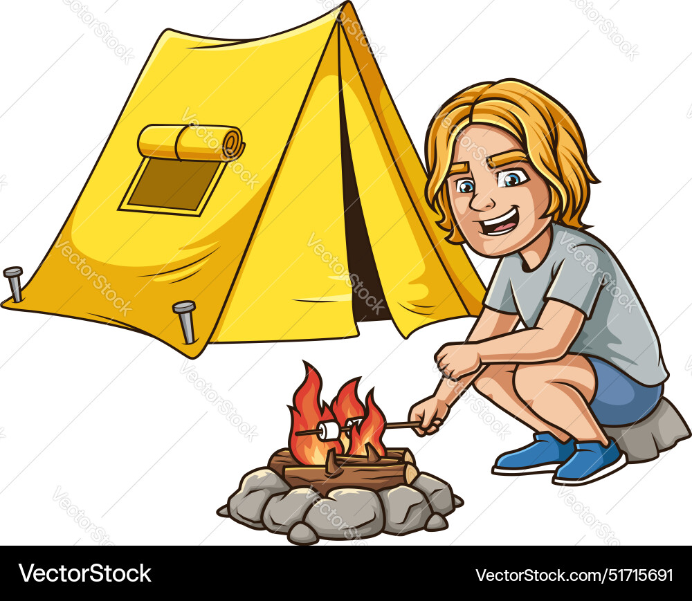Caucasian camping cartoon Royalty Free Vector Image