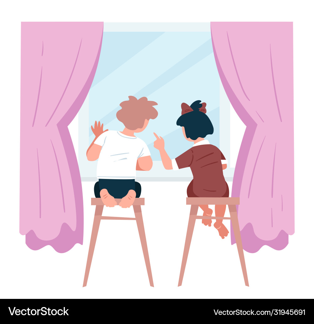 Children Looking Out Window Royalty Free Vector Image