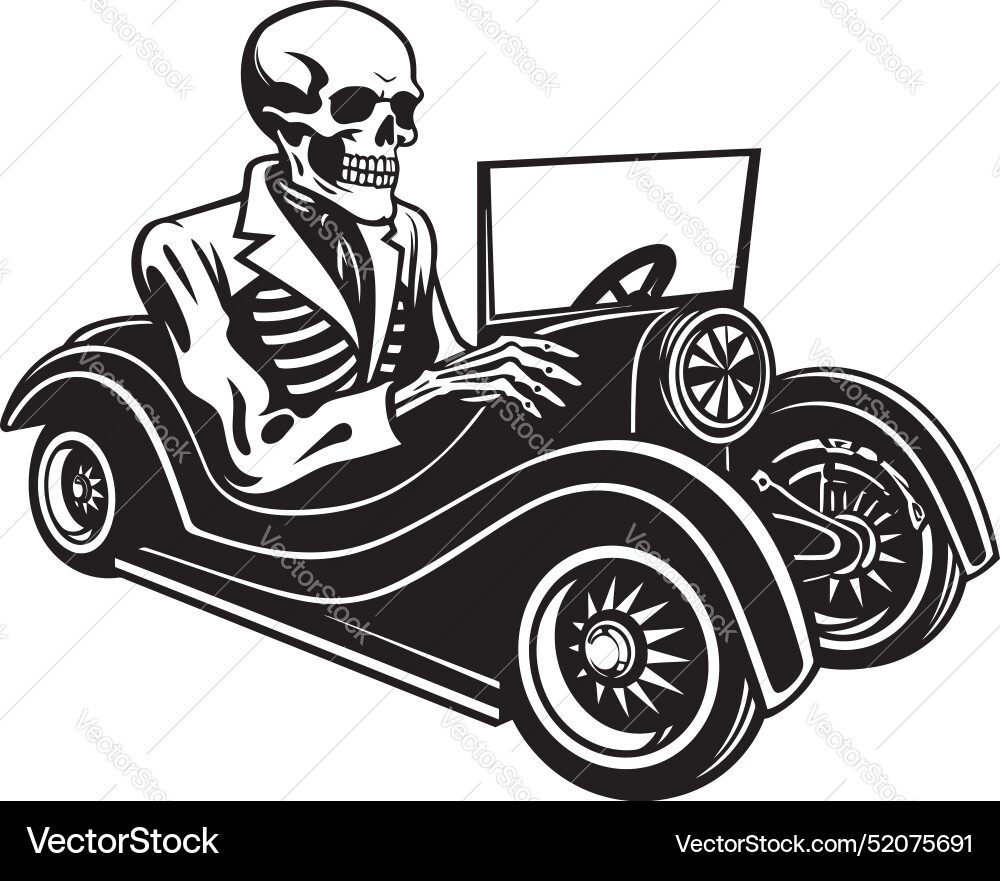Haunting highways car with skeleton graphic Vector Image
