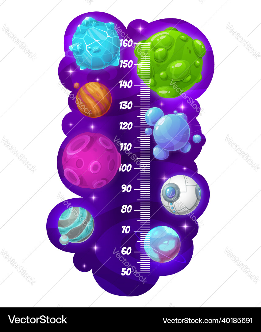Kids height chart cartoon space galaxy planets Vector Image