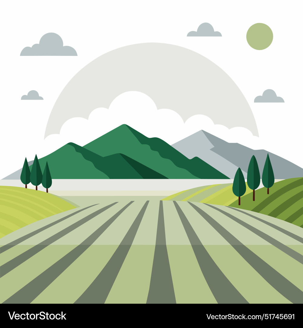 Nature green field with cloud flat on white Vector Image