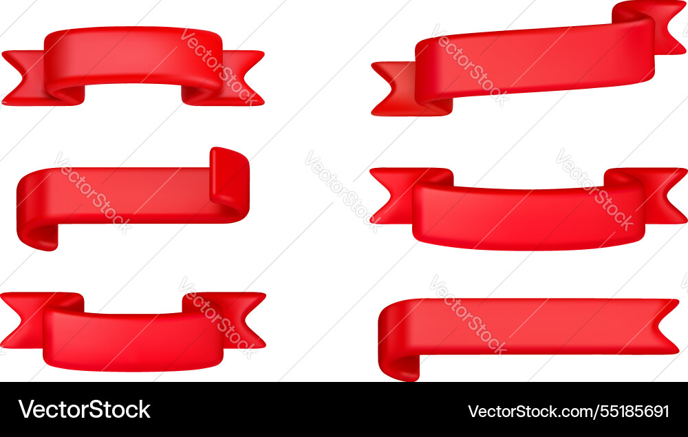 Red ribbon 3d banner set Royalty Free Vector Image