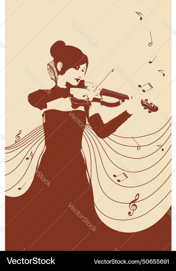 Woman with violin and music notes Royalty Free Vector Image