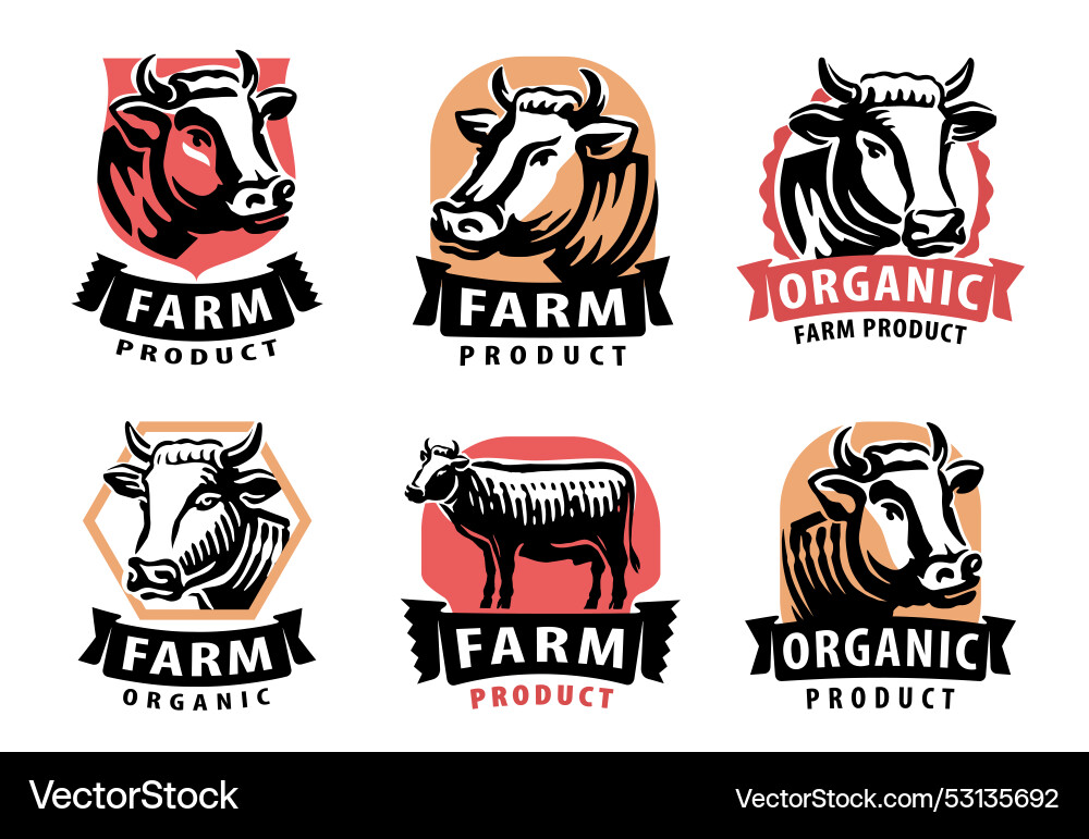 Cow bull badge or label set emblems signs Vector Image