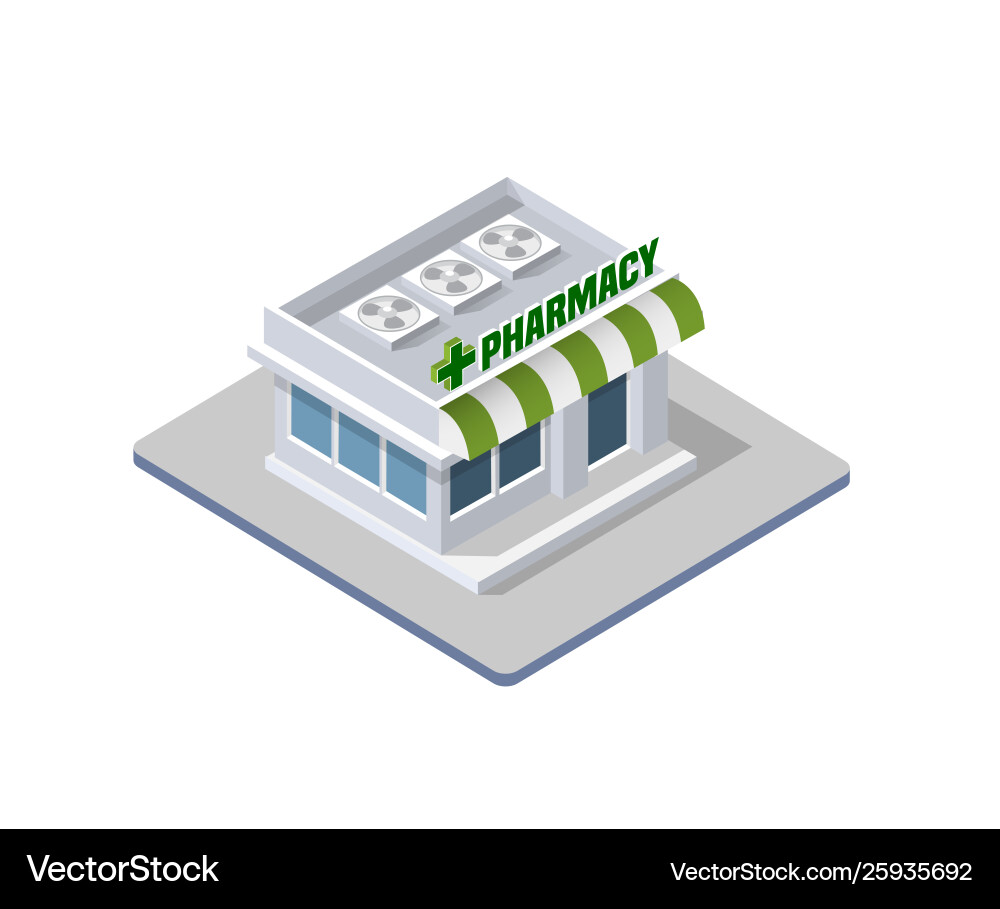 Isometric Hospital Pharmacy Building Royalty Free Vector