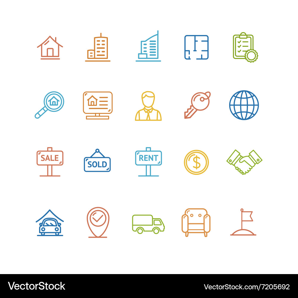 Real estate outline icon set Royalty Free Vector Image