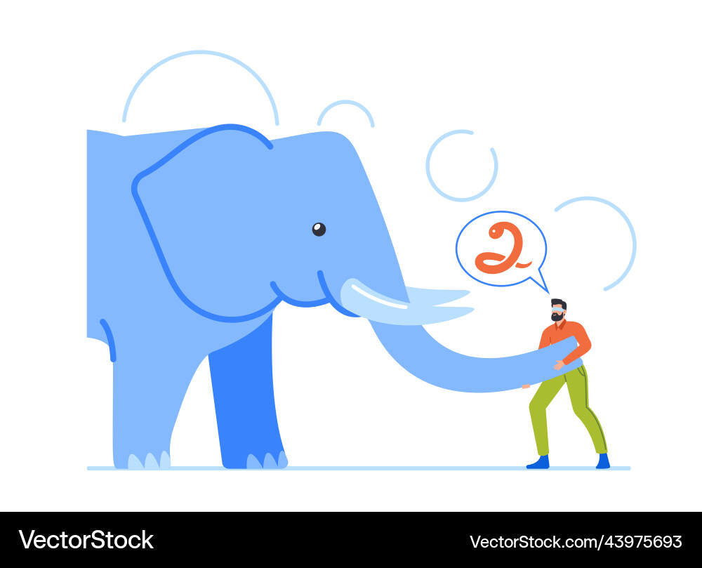 Blind man touching an elephant depict blindfolded Vector Image