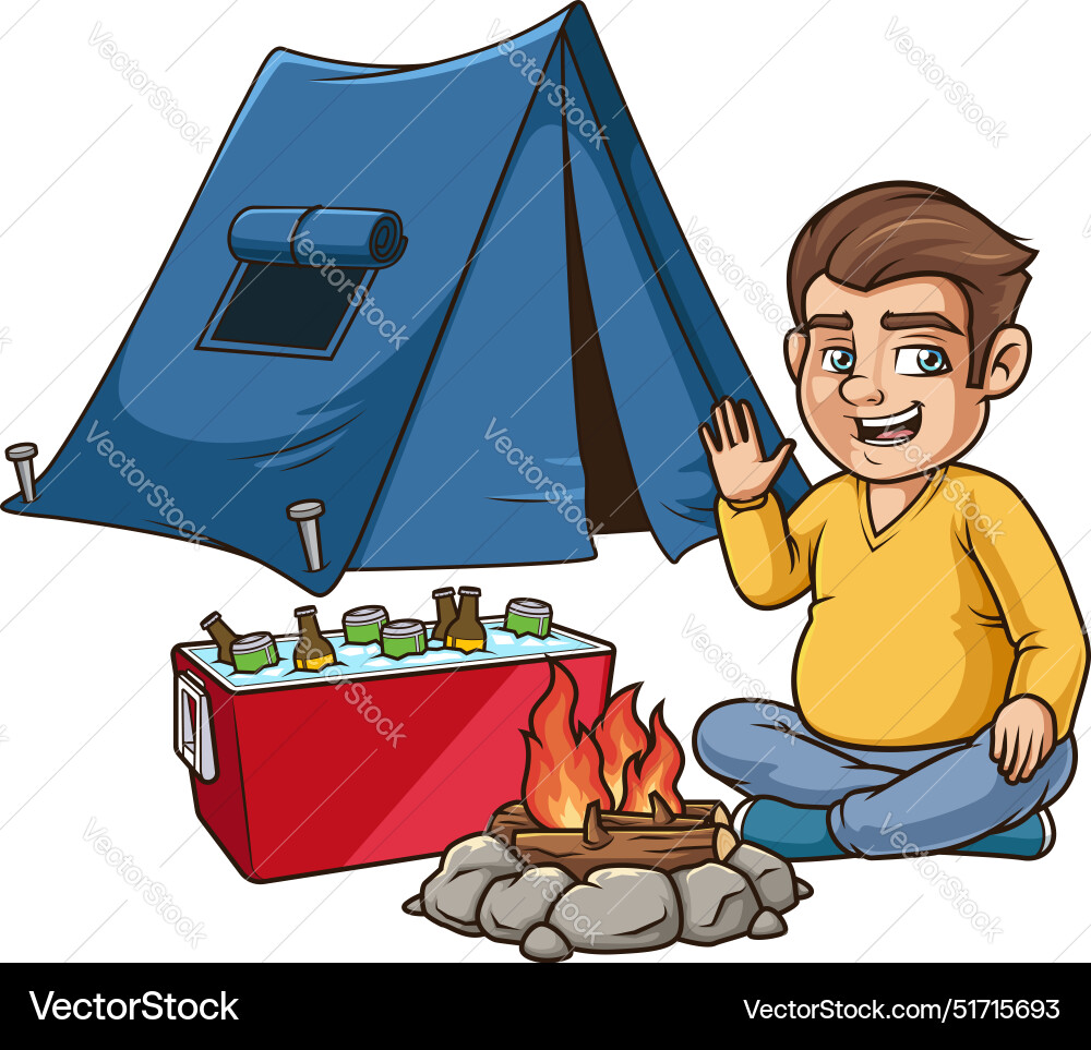 Chubby guy camping cartoon Royalty Free Vector Image