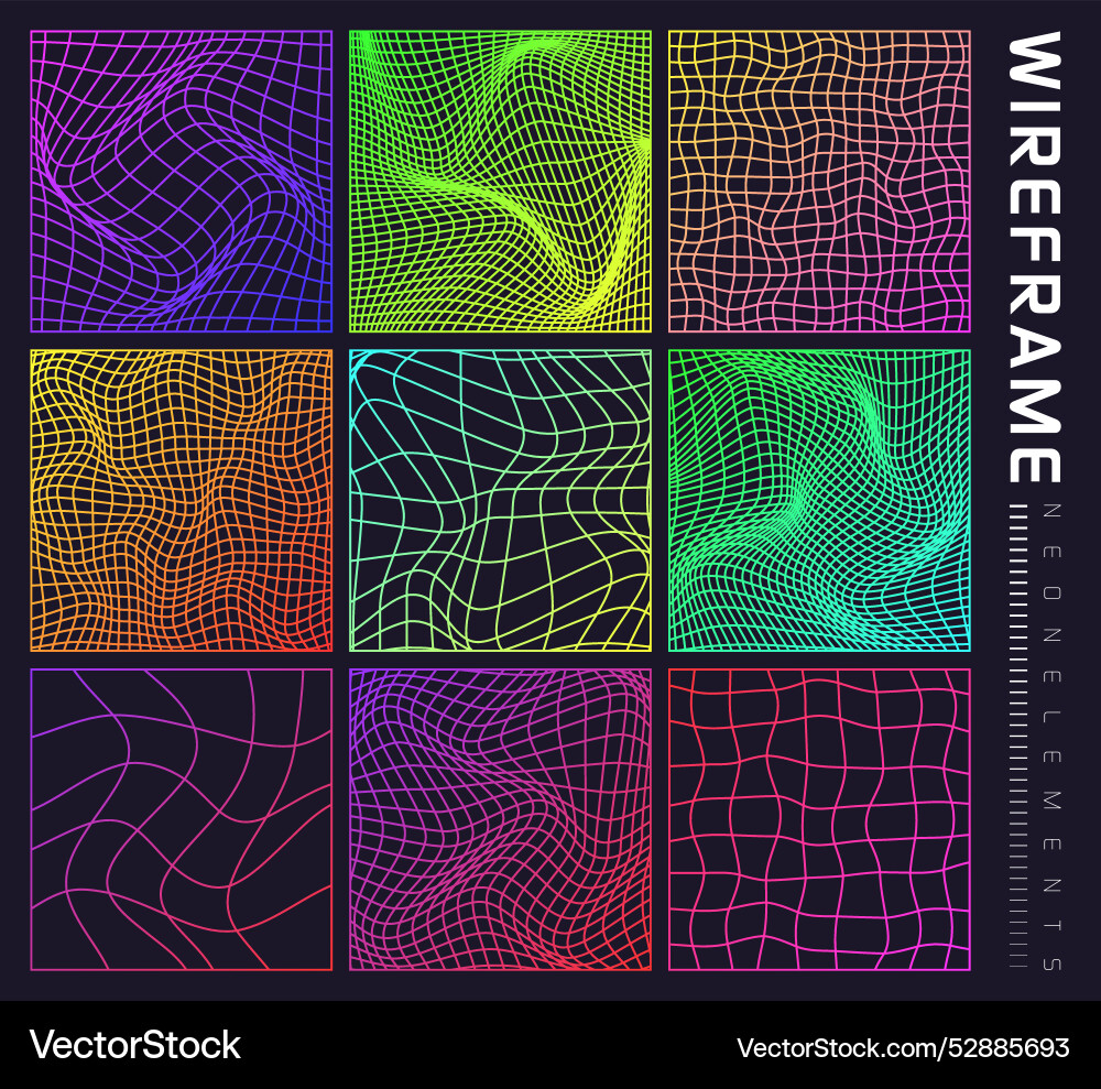 Colorful wireframe shapes lined perspective mesh Vector Image