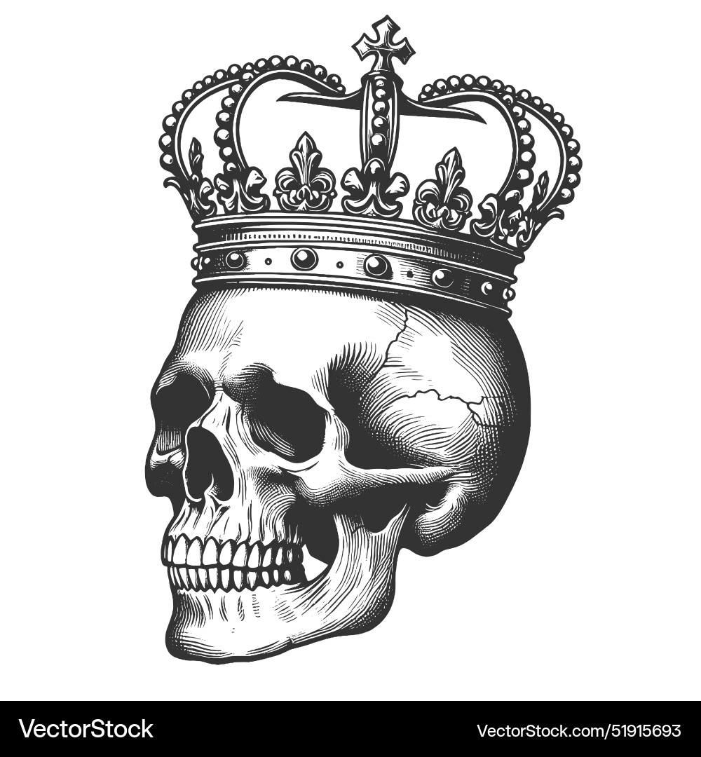 Crowned skull engraving sketch Royalty Free Vector Image