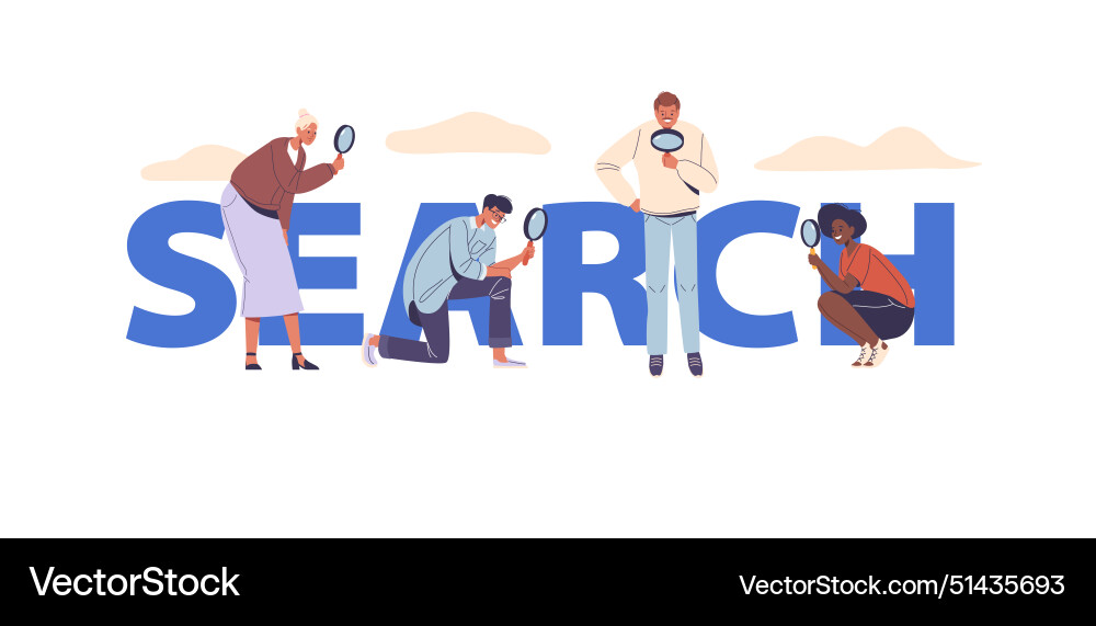 Diverse group of people using magnifying glasses Vector Image