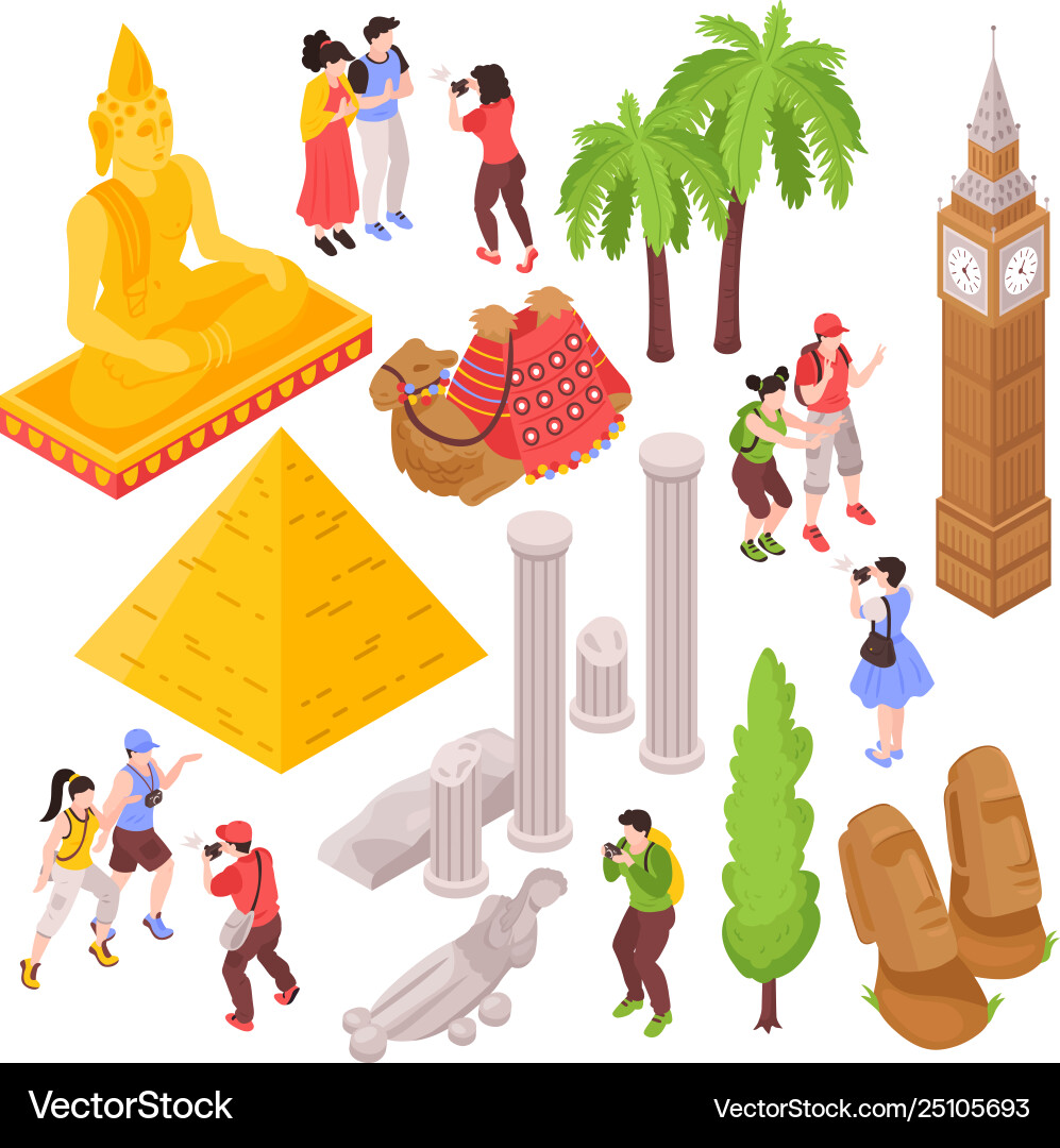 Isometric travel attractions set Royalty Free Vector Image