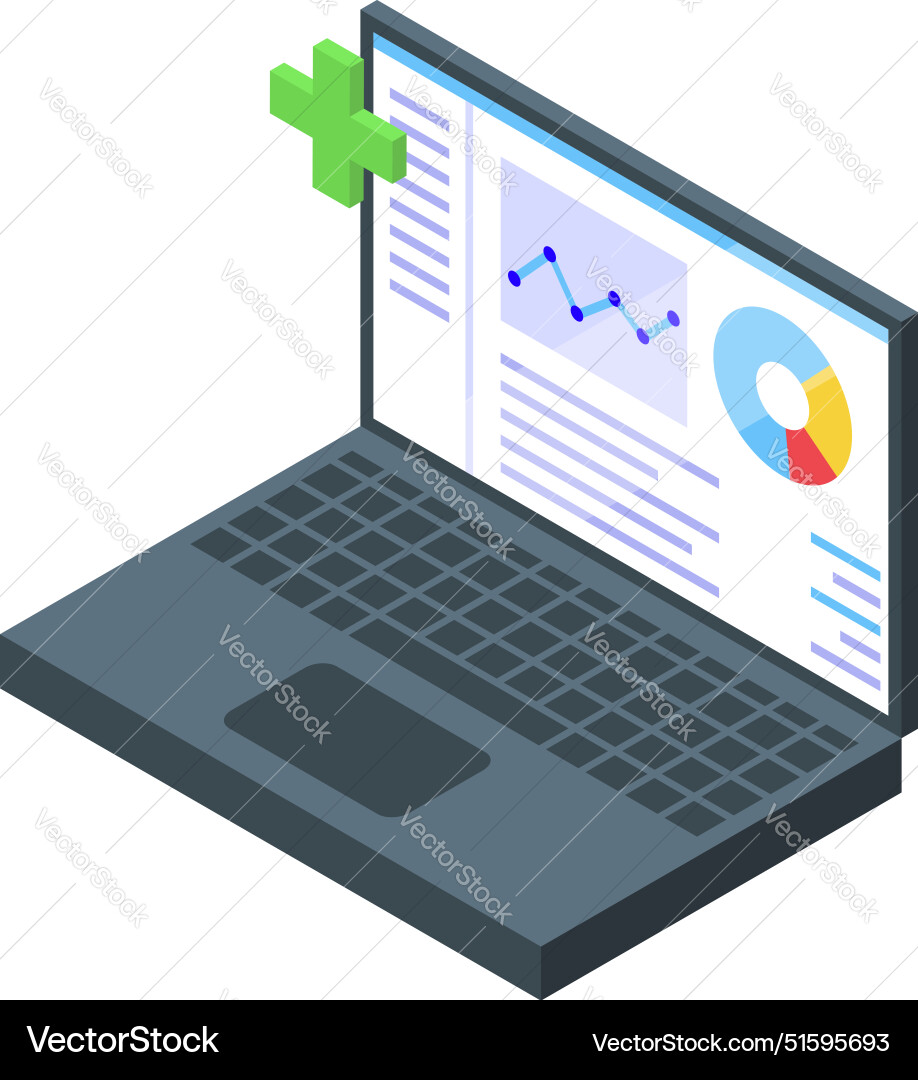 Laptop showing marketing data with green plus sign