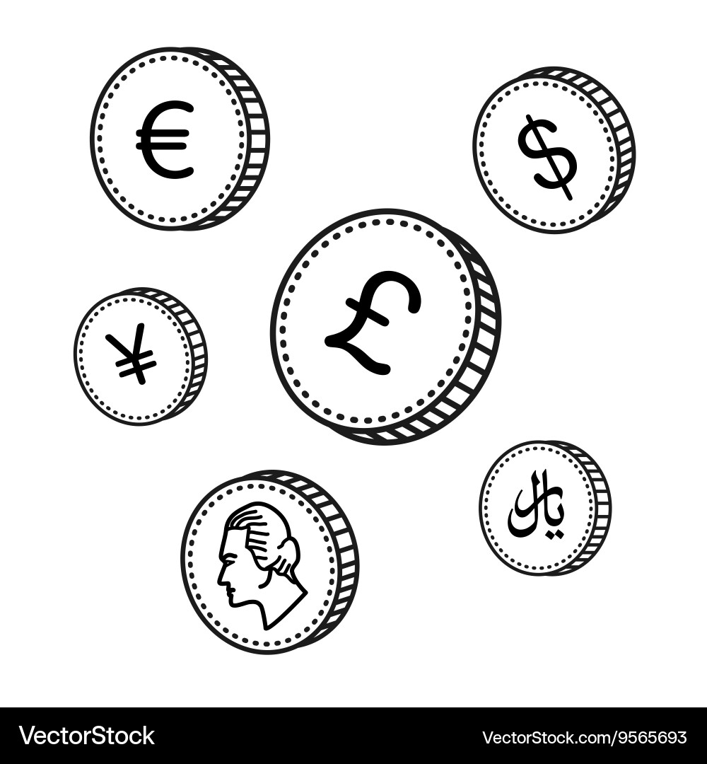 Line hand drawn coins black and white Royalty Free Vector