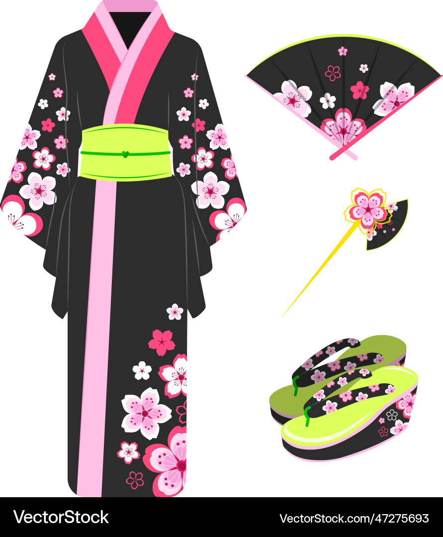 Traditional kimono costume Royalty Free Vector Image
