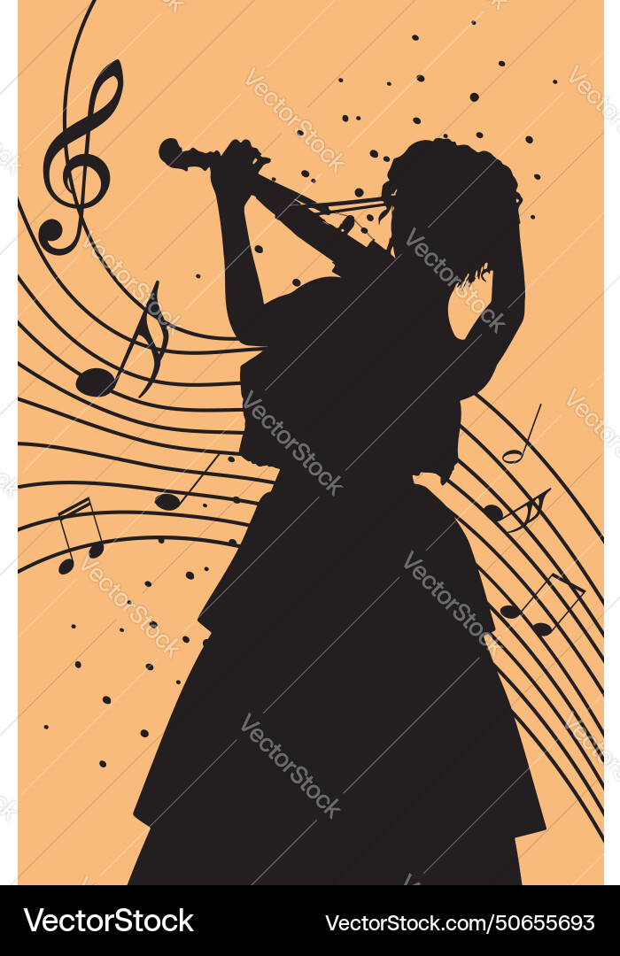 Woman with violin and music notes Royalty Free Vector Image