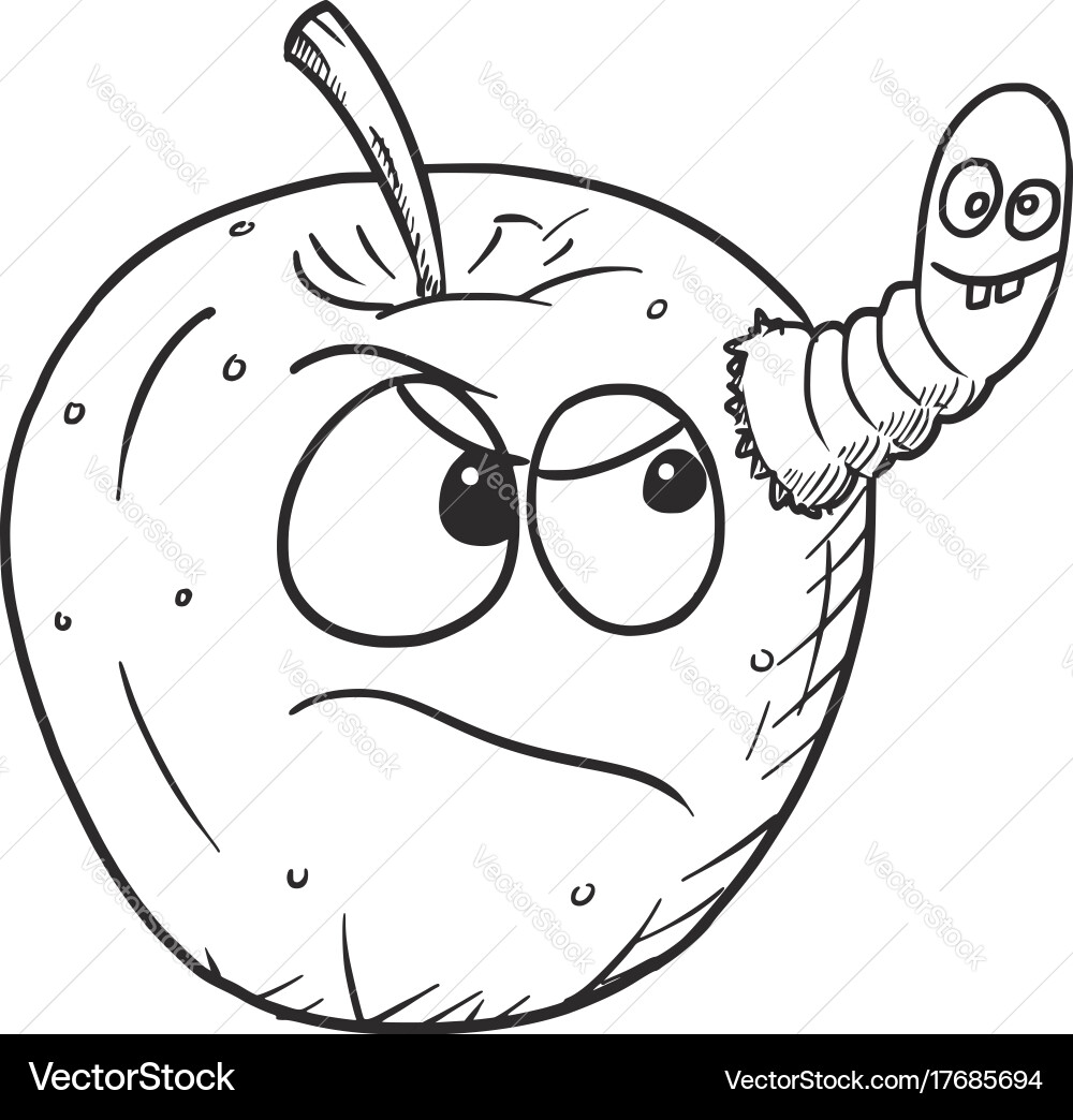 Cartoon apple infected by cute crazy insect worm Vector Image