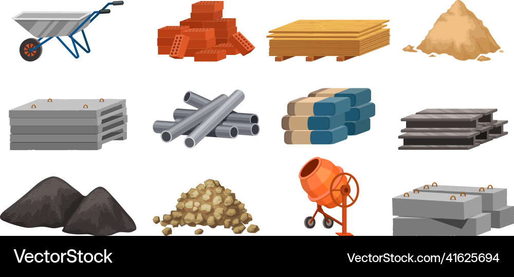 Cartoon building materials slabs bricks metal Vector Image