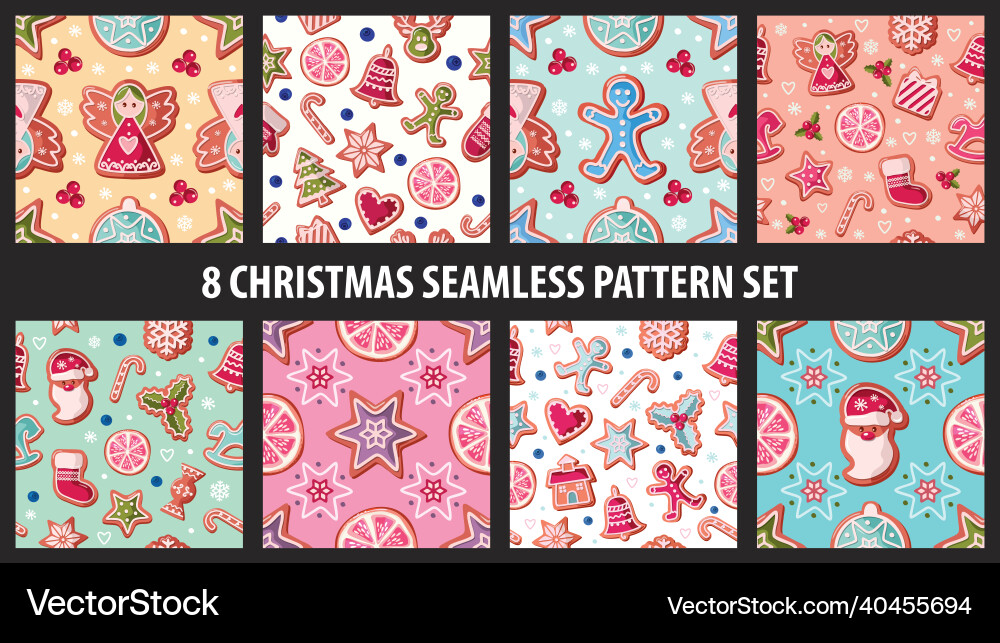 Christmas seamless pattern set gingerbread Vector Image