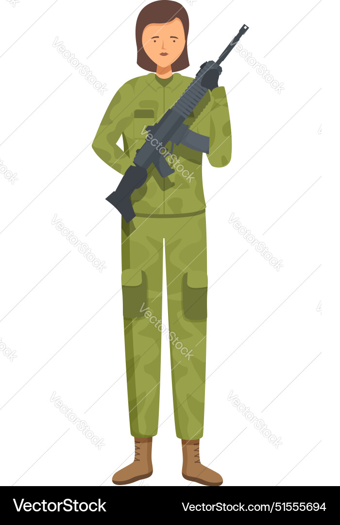 Confident female soldier holding rifle posing Vector Image