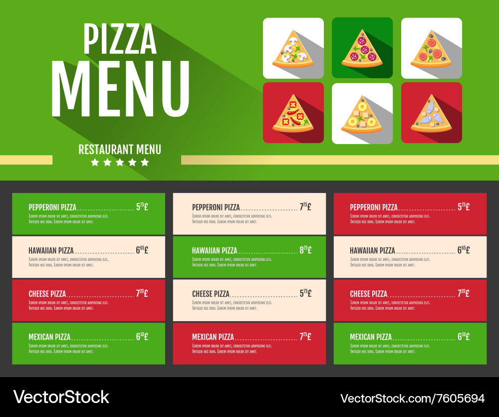 Flat style fast food pizza menu design Royalty Free Vector