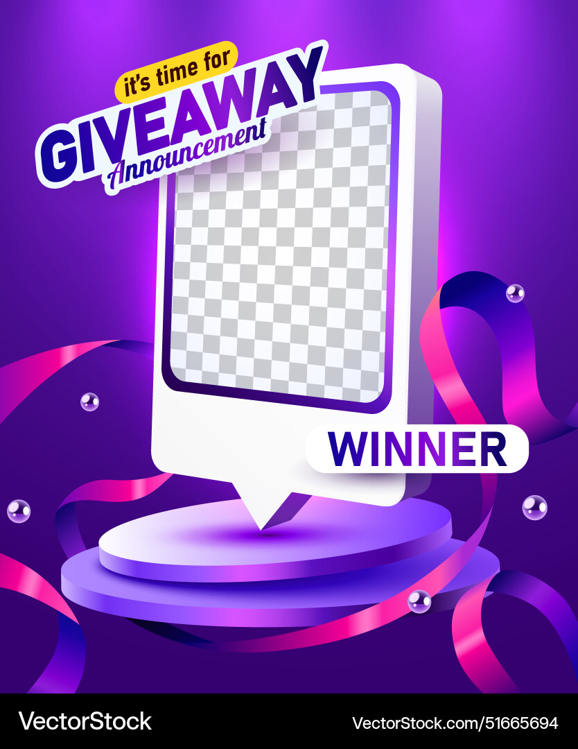 Giveaway winner announcement social media post Vector Image