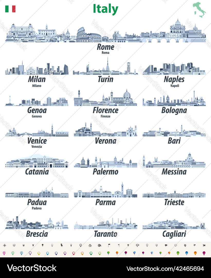 Italy cities high detailed skylines isolated Vector Image