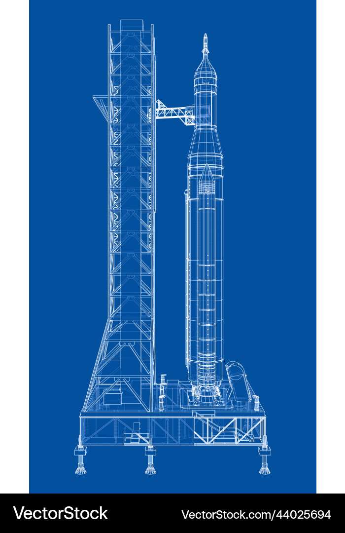 Space rocket on launch pad rendering of 3d Vector Image