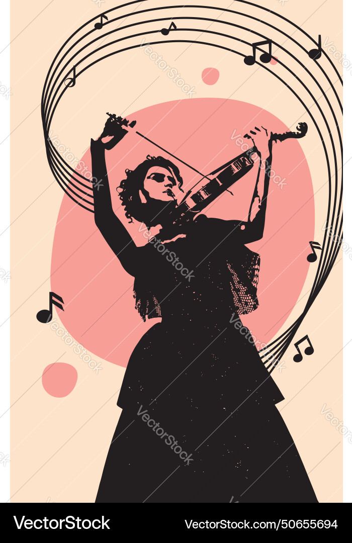 Woman with violin and music notes Royalty Free Vector Image