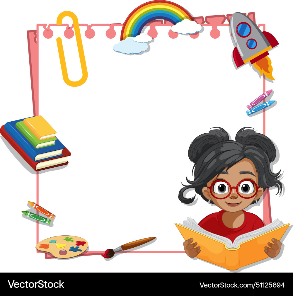 Young girl reading surrounded by creative symbols Vector Image