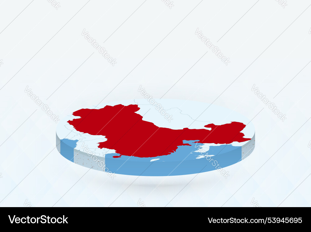 3d isometric map highlighting china in red Vector Image