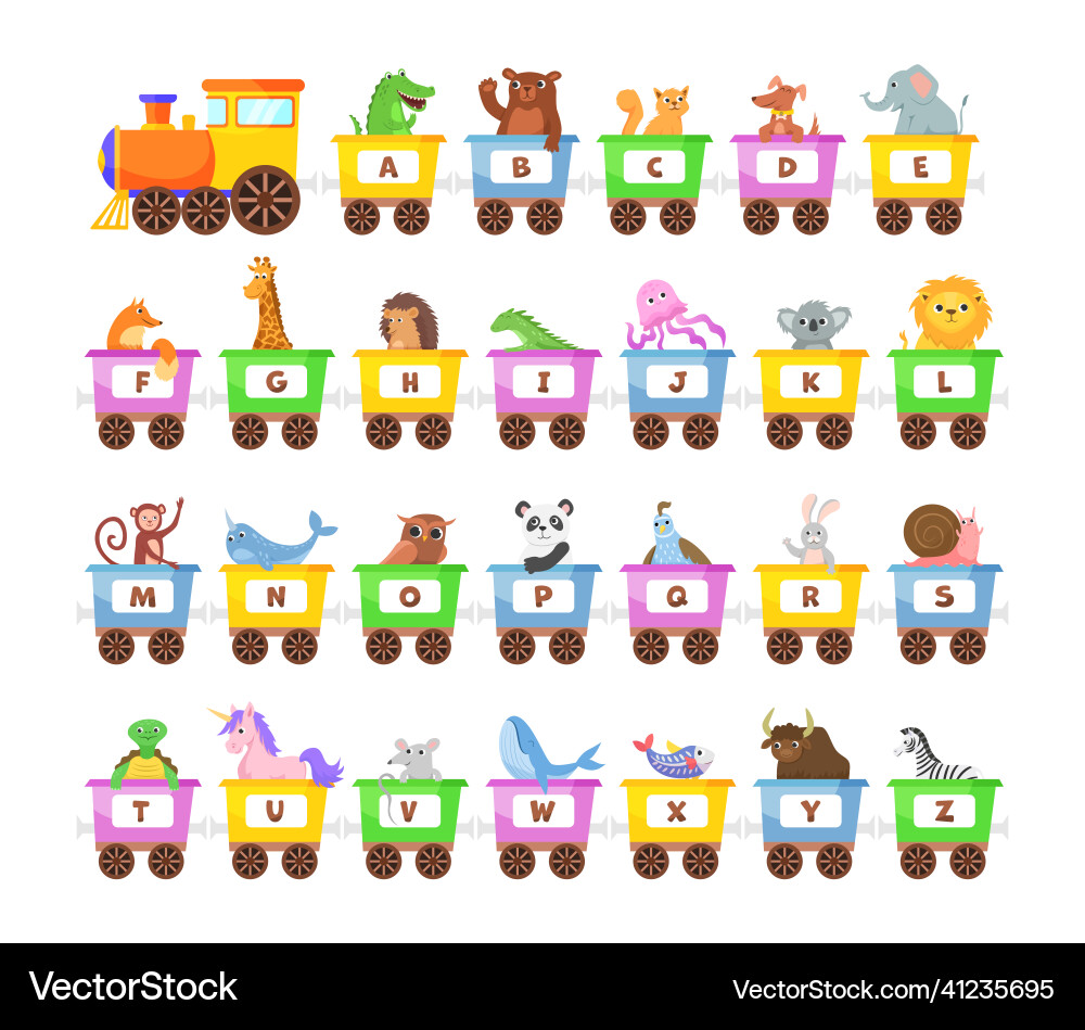 Cute animals in colorful alphabet train set Vector Image