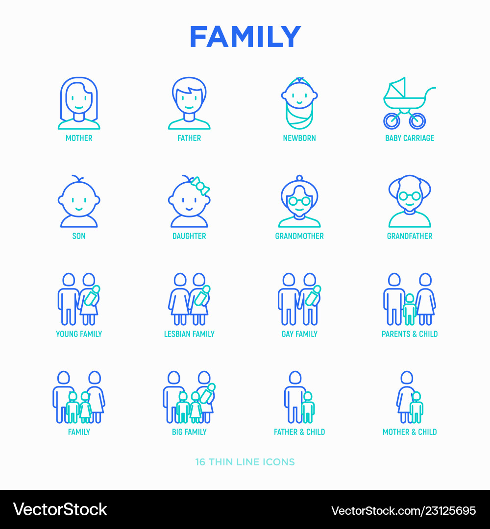 Family thin line icons set Royalty Free Vector Image