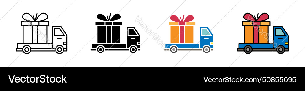 Truck carrying gift box icon set Royalty Free Vector Image
