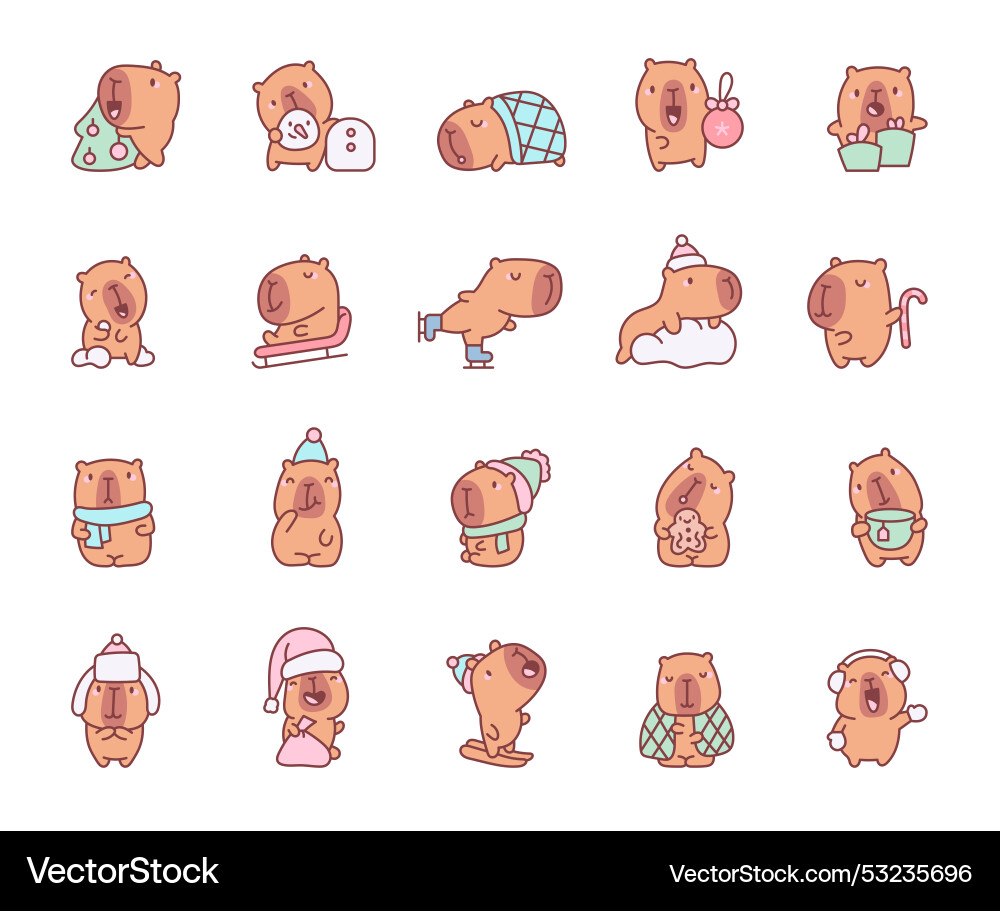 Cute capybara on winter holidays Royalty Free Vector Image