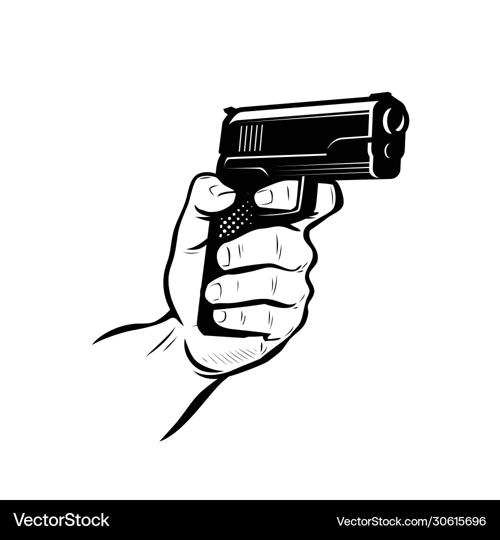 Gun in hand shooter sketch Royalty Free Vector Image
