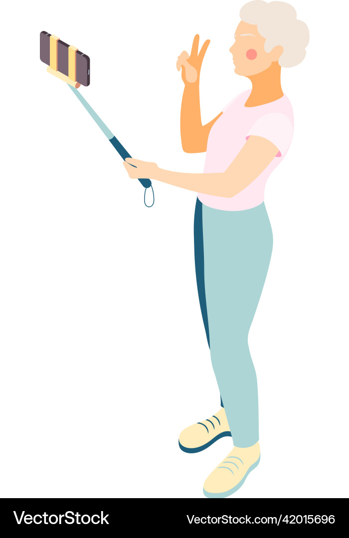 Old woman selfie composition Royalty Free Vector Image