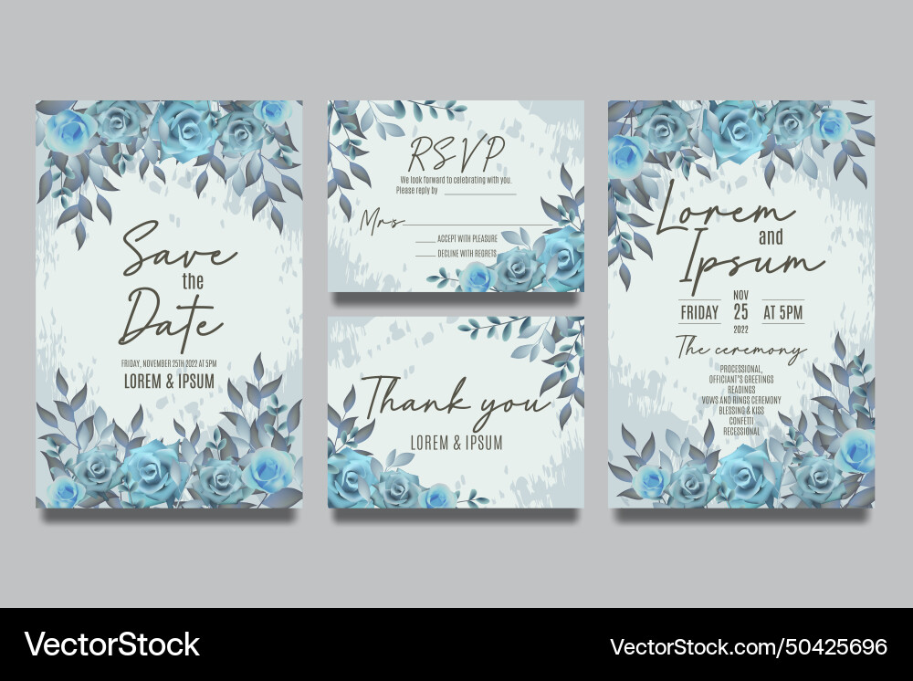 Wedding invitation template with blue roses Vector Image
