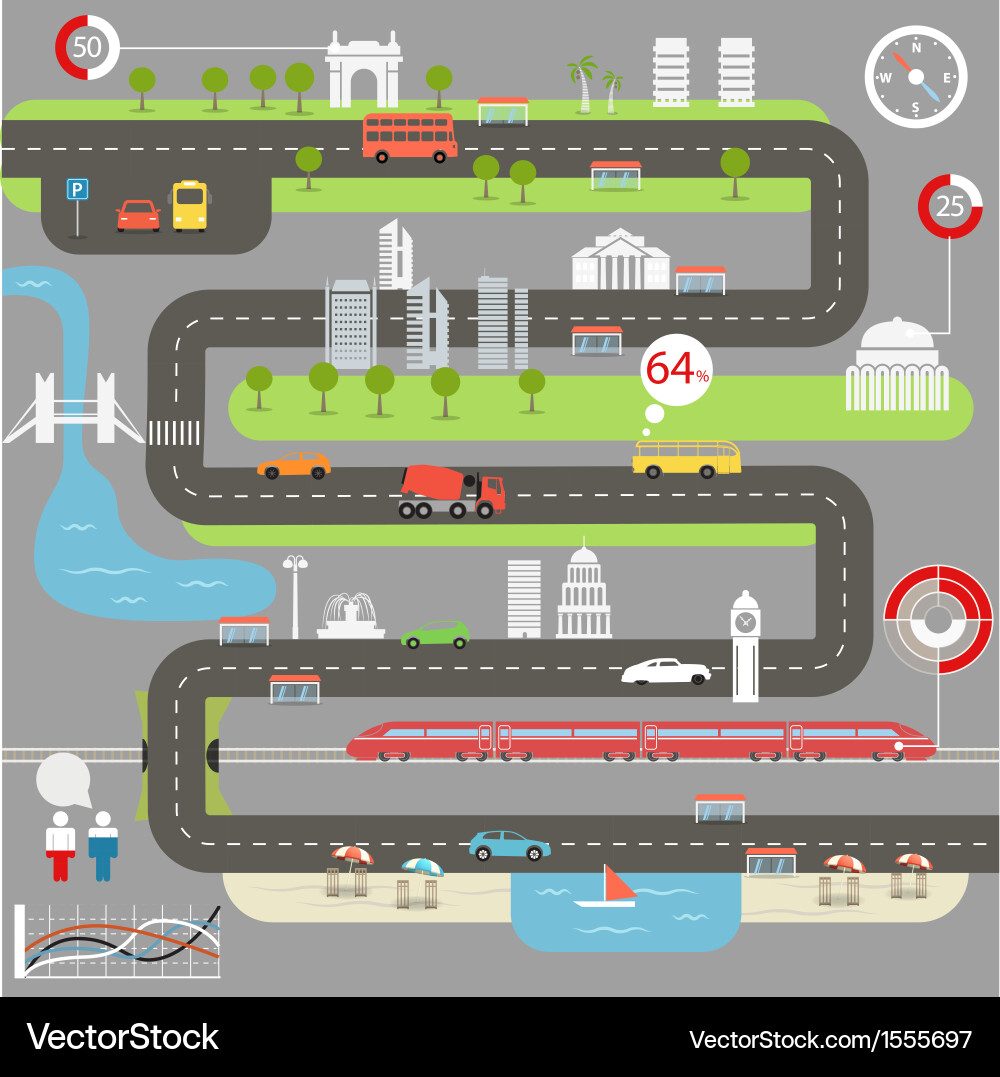 Abstract city map with infographic elements Vector Image