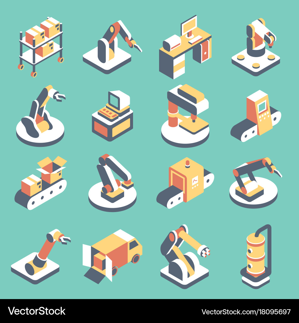 Automated production line flat isometric Vector Image