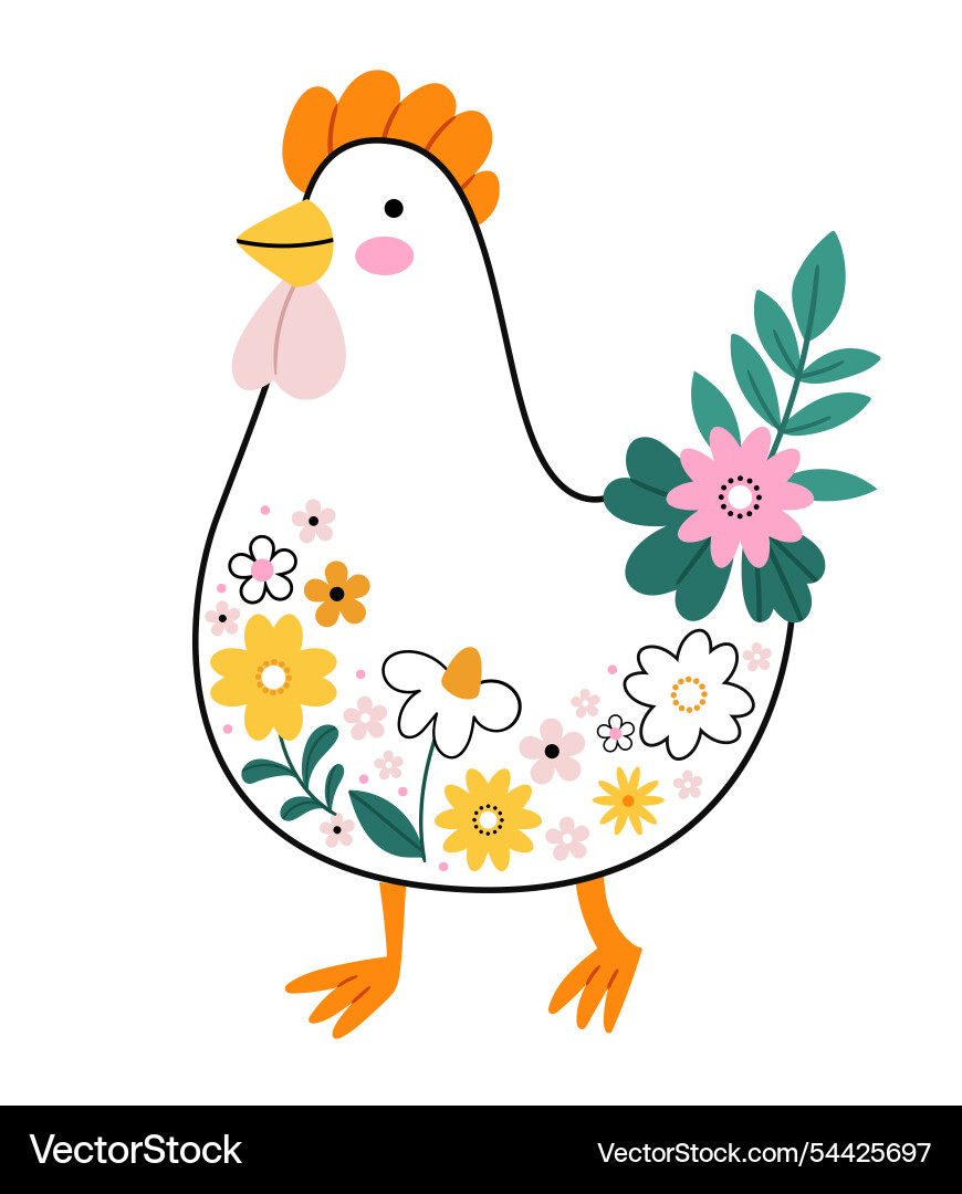 Cute chicken in scandinavian decorated Royalty Free Vector